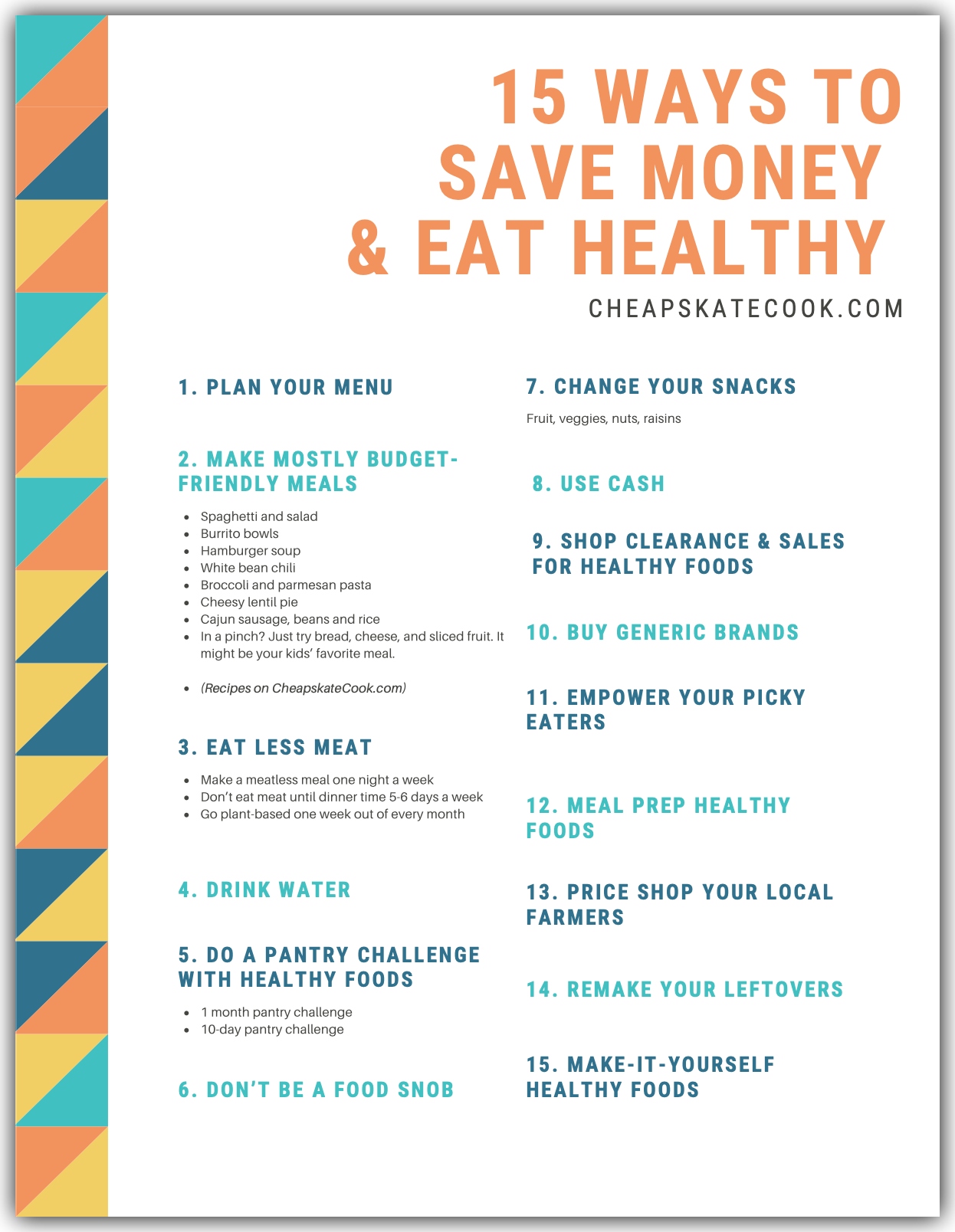 15 Ways to Save Money & Eat Healthy Foods (Printable!) • Cheapskate Cook